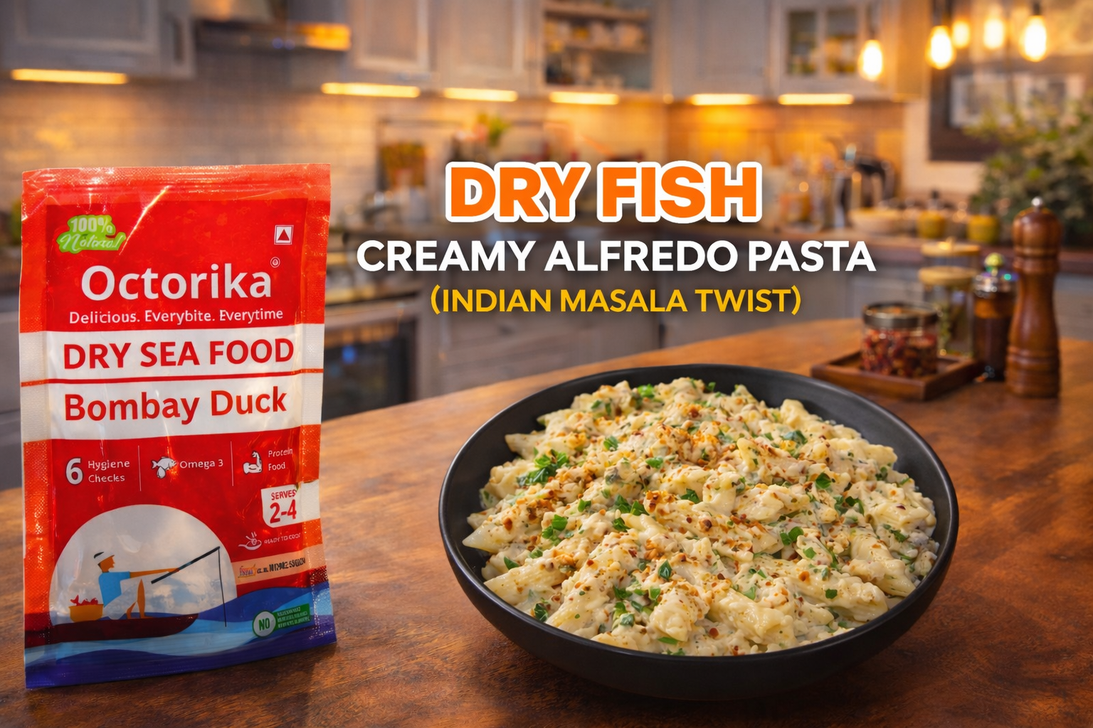 Dry Fish Creamy Alfredo Pasta (Indian Masala Twist) – Octorika